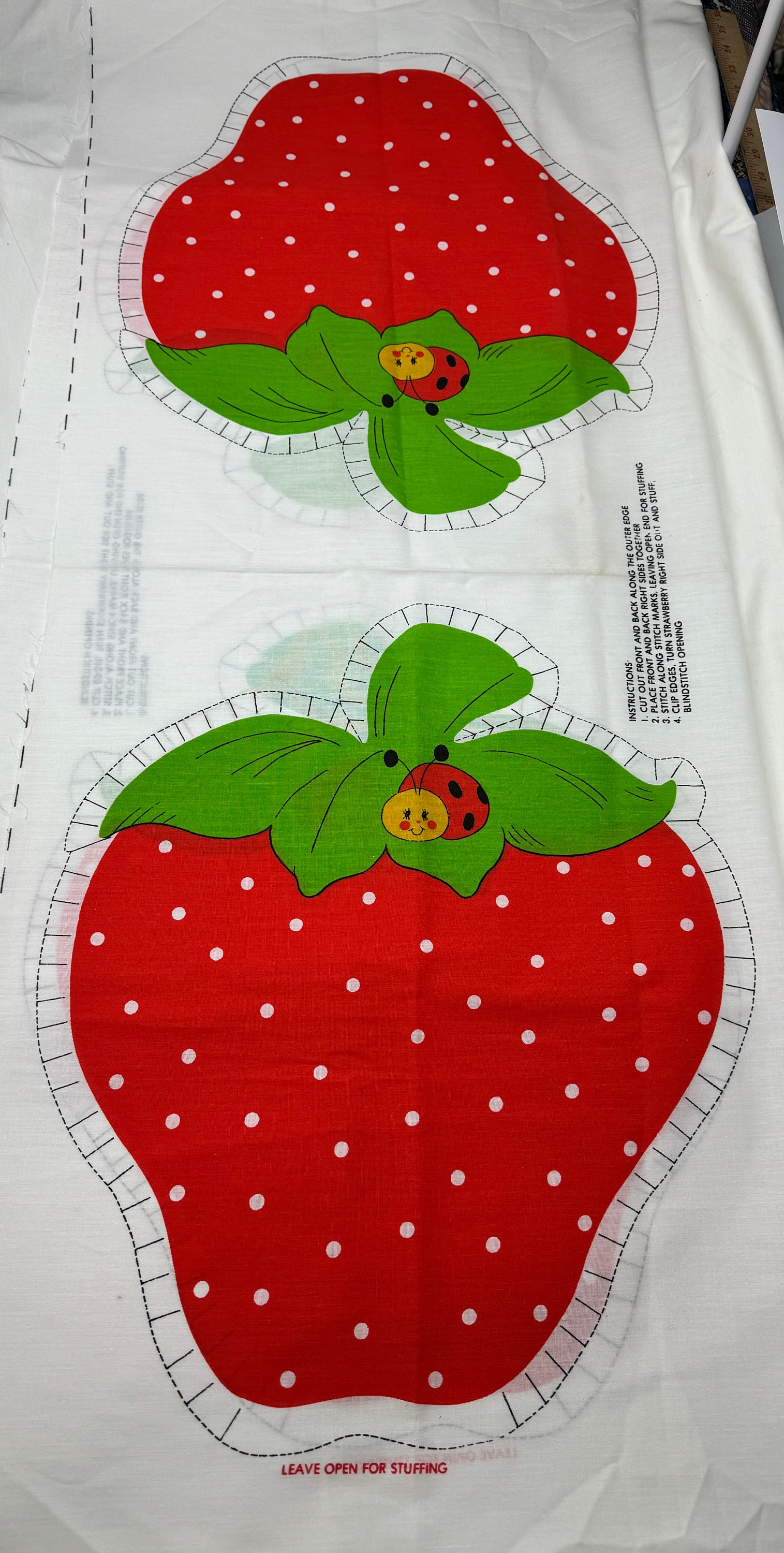 Vintage 80s STRAWBERRY SHORTCAKE Large Strawberry and Ladybug Cut & Sew ...