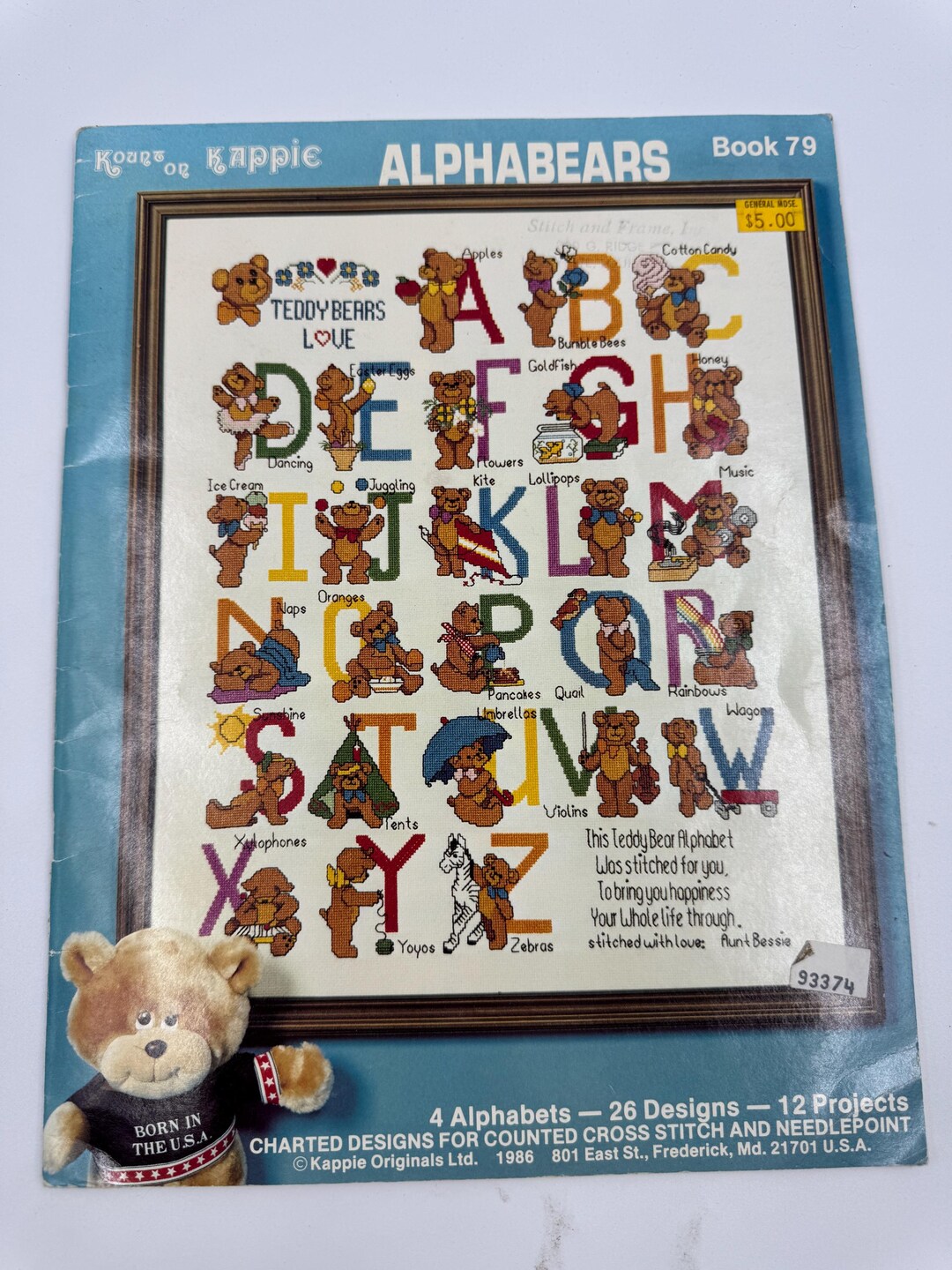 ALPHABEARS CROSS STITCH Pattern Book 1986 Kappie Originals Teddy Bear ...