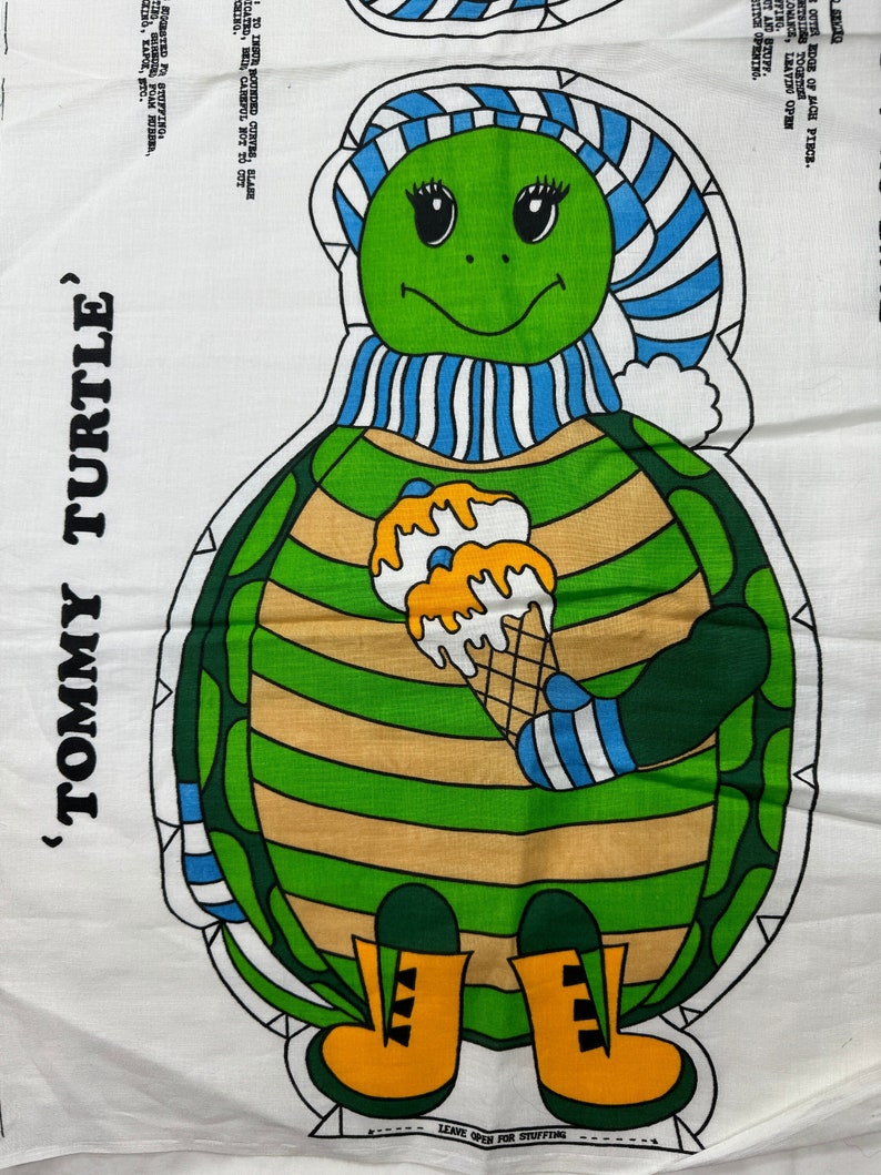1970s TOMMY TURTLE Cut and Sew Fabric Panel Uncut Pillow Stuffed Animal ...
