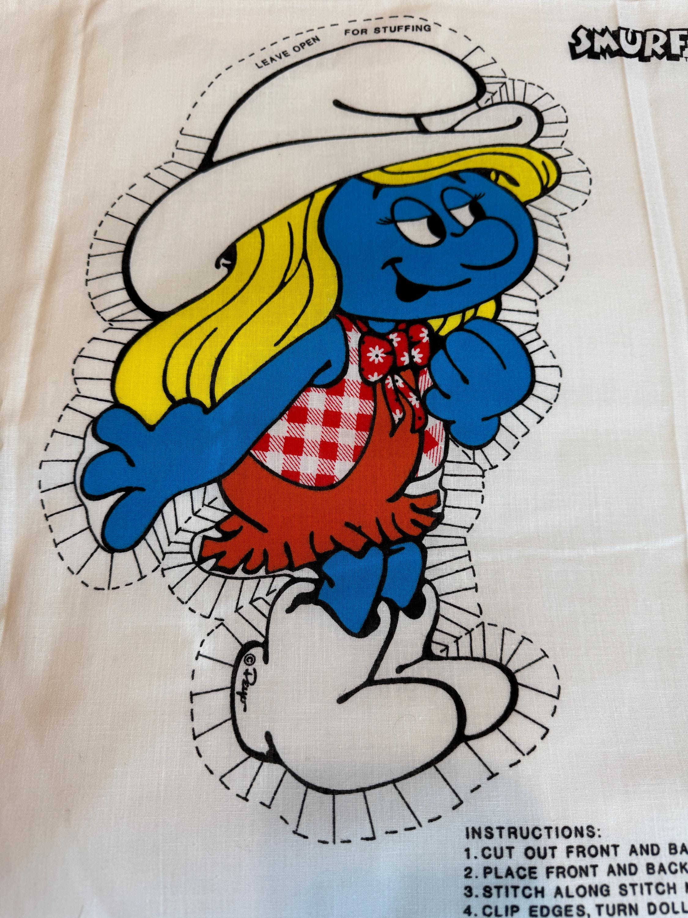 1982 WESTERN SMURF and SMURFETTE Cut and Sew Fabric Panel, Mint ...