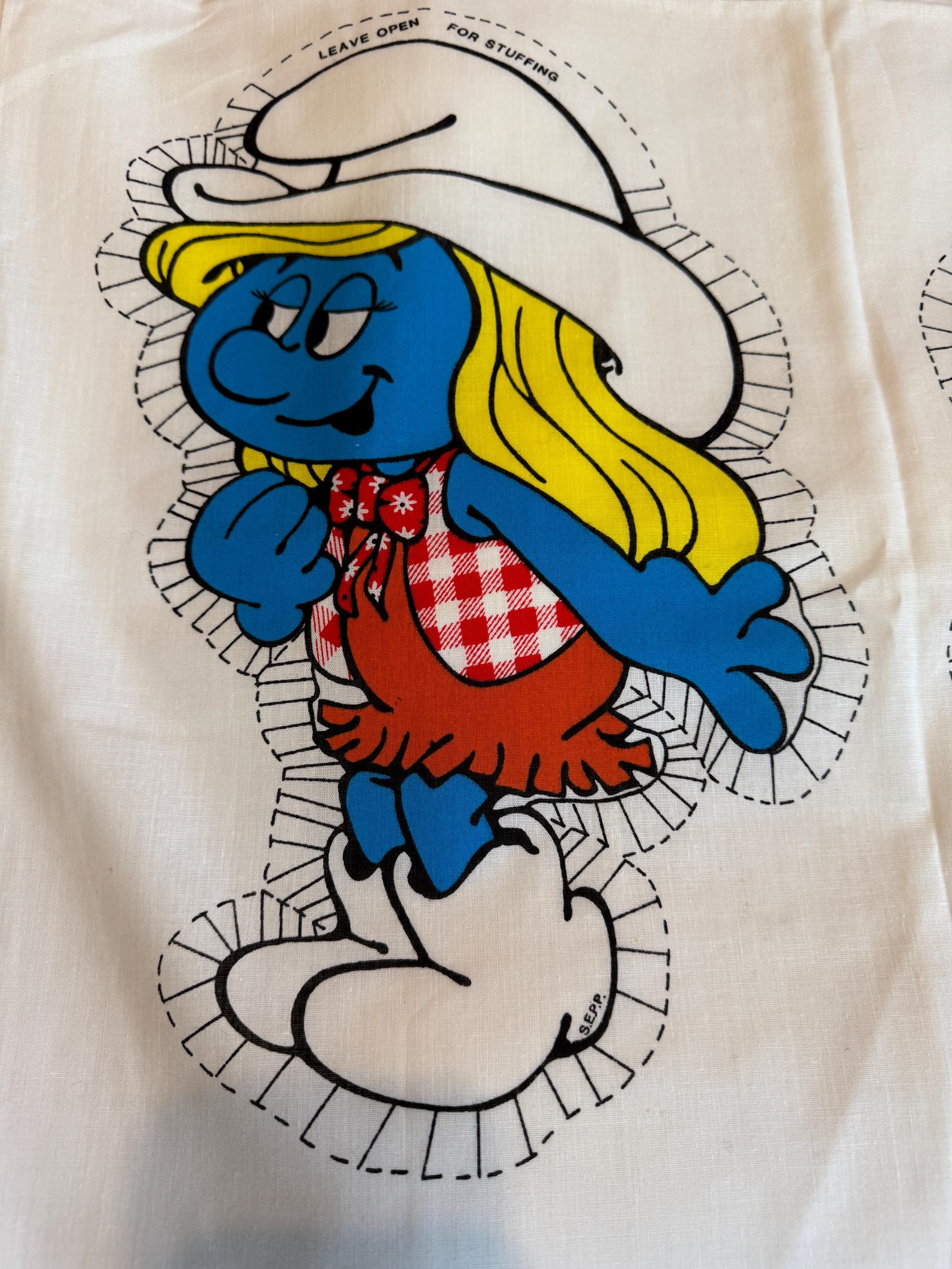 1982 WESTERN SMURF and SMURFETTE Cut and Sew Fabric Panel, Mint ...