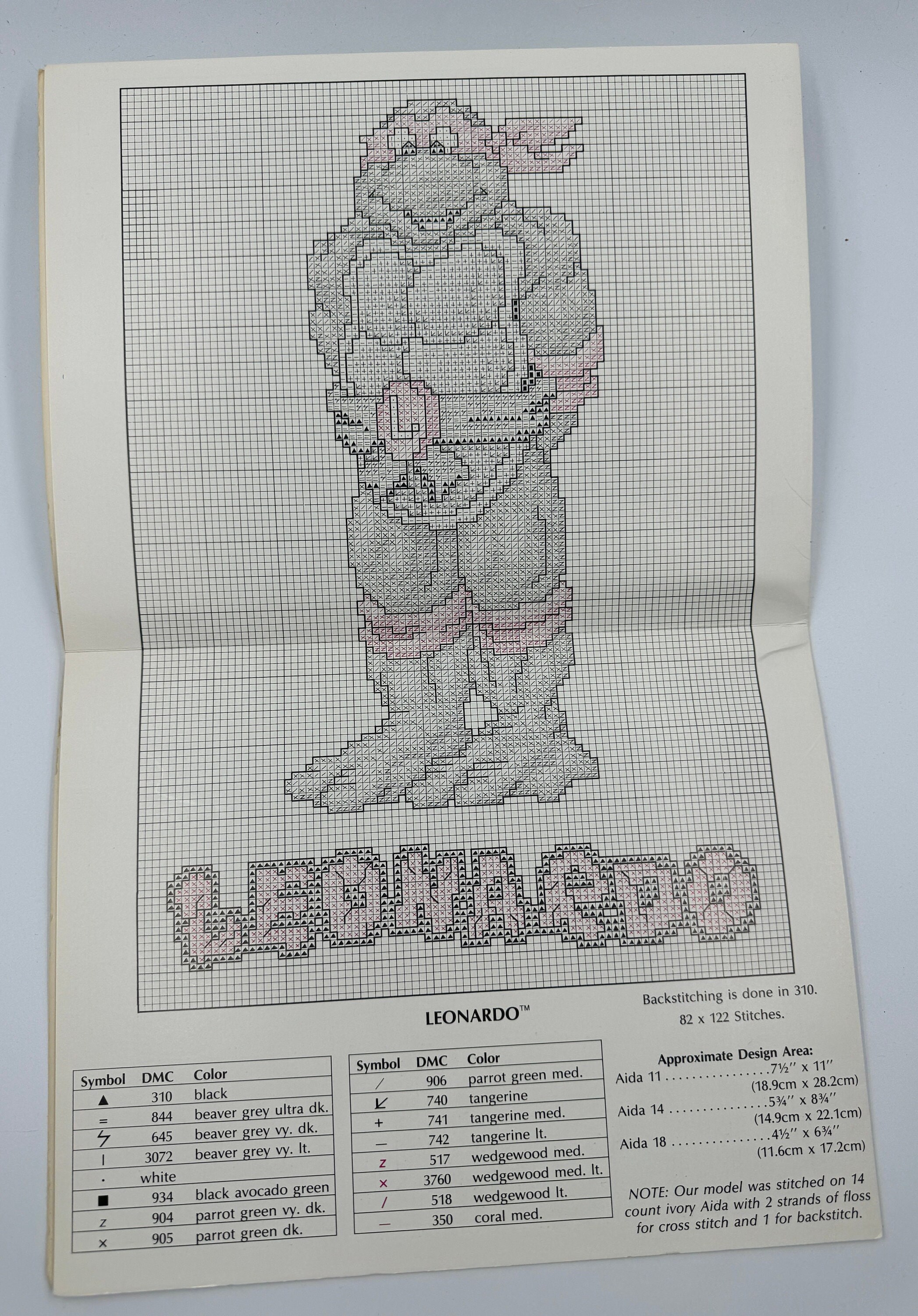 1990 TMNT LEONARDO and COWABUNGA Cross-stitch Pattern, Great Retro ...