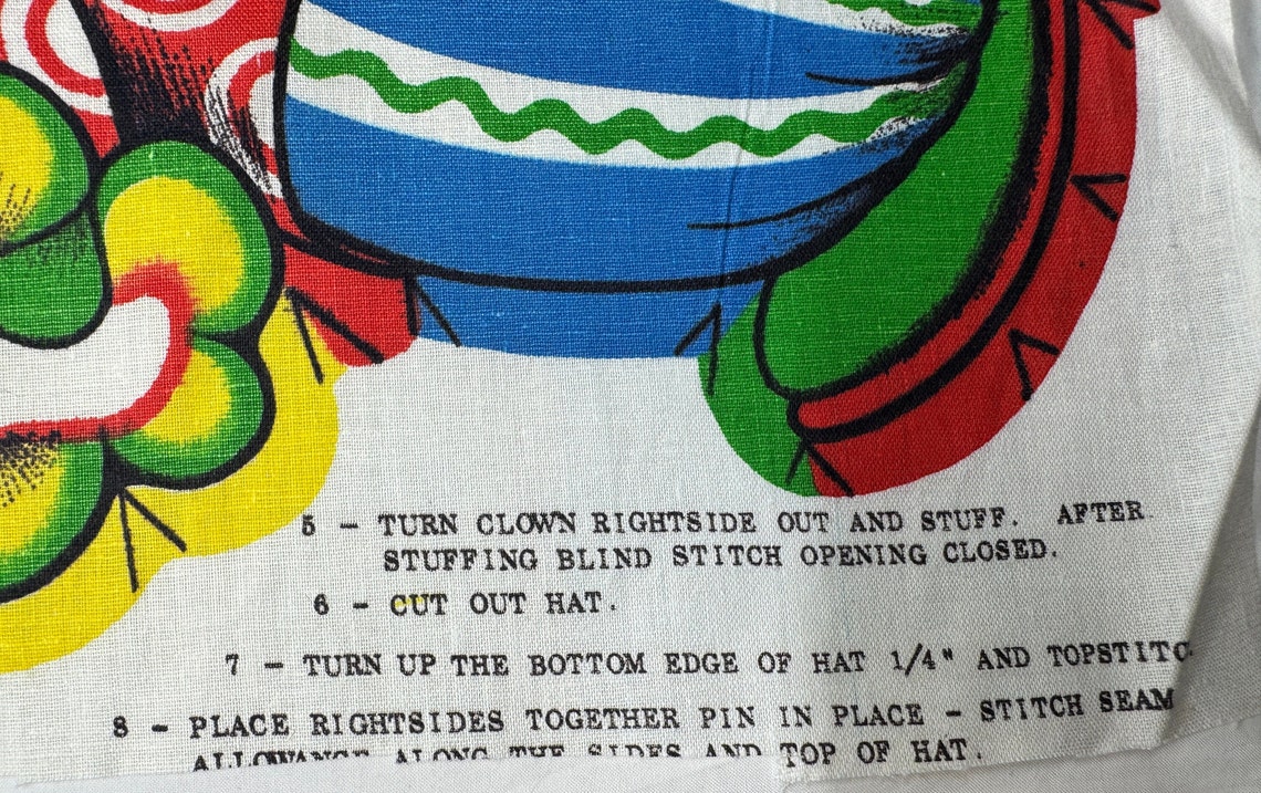 Vintage 1960's Chester the Clown Cut & Sew Fabric Panel Stuffed Animal ...