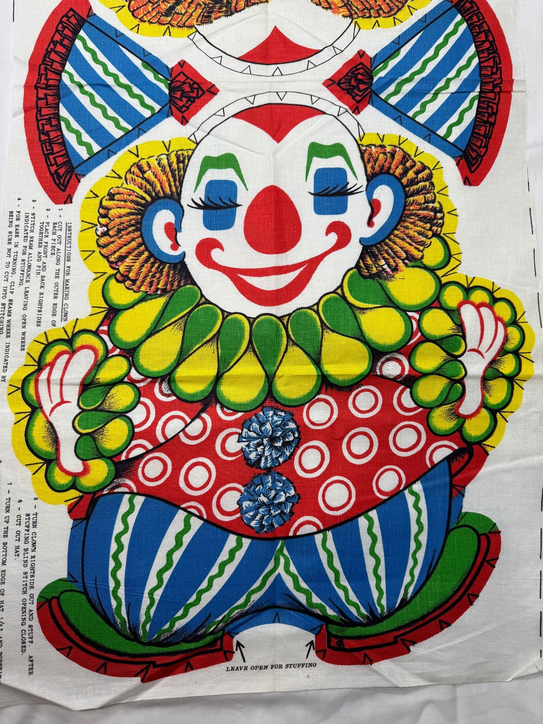 Vintage 1960's Chester the Clown Cut & Sew Fabric Panel Stuffed Animal ...