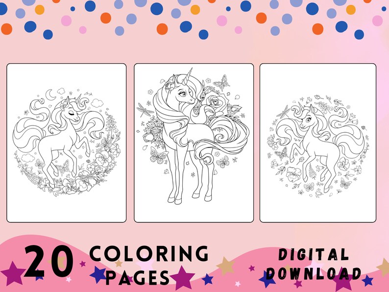 20 Pages Unicon Coloring Sheets, Cute Unicorn Coloring Pages for Kids ...
