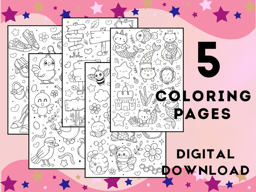 Cute Stuffs Doodle, Printable Coloring Sheets, Cute Coloring Pages. - Etsy