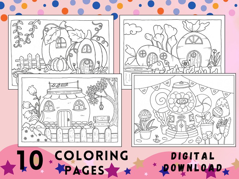 SET A Fantasy House, Coloring Pages Fantasy House, Adualt Coloring ...