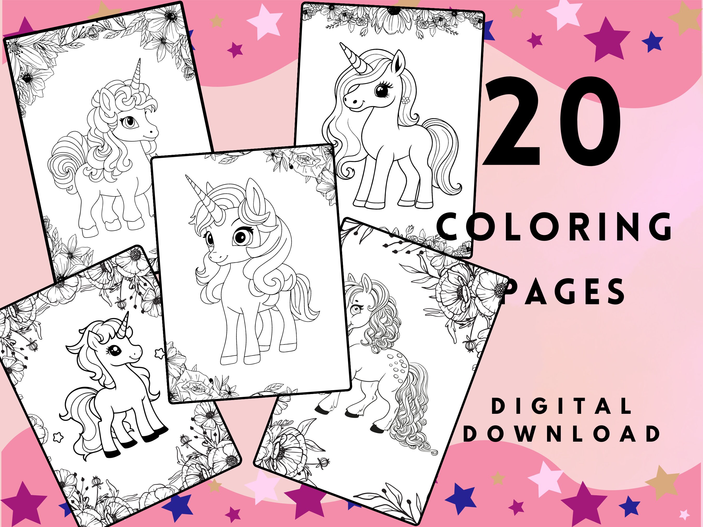 20 Pages Unicon Coloring Sheets, Cute Unicorn Coloring Pages for Kids ...