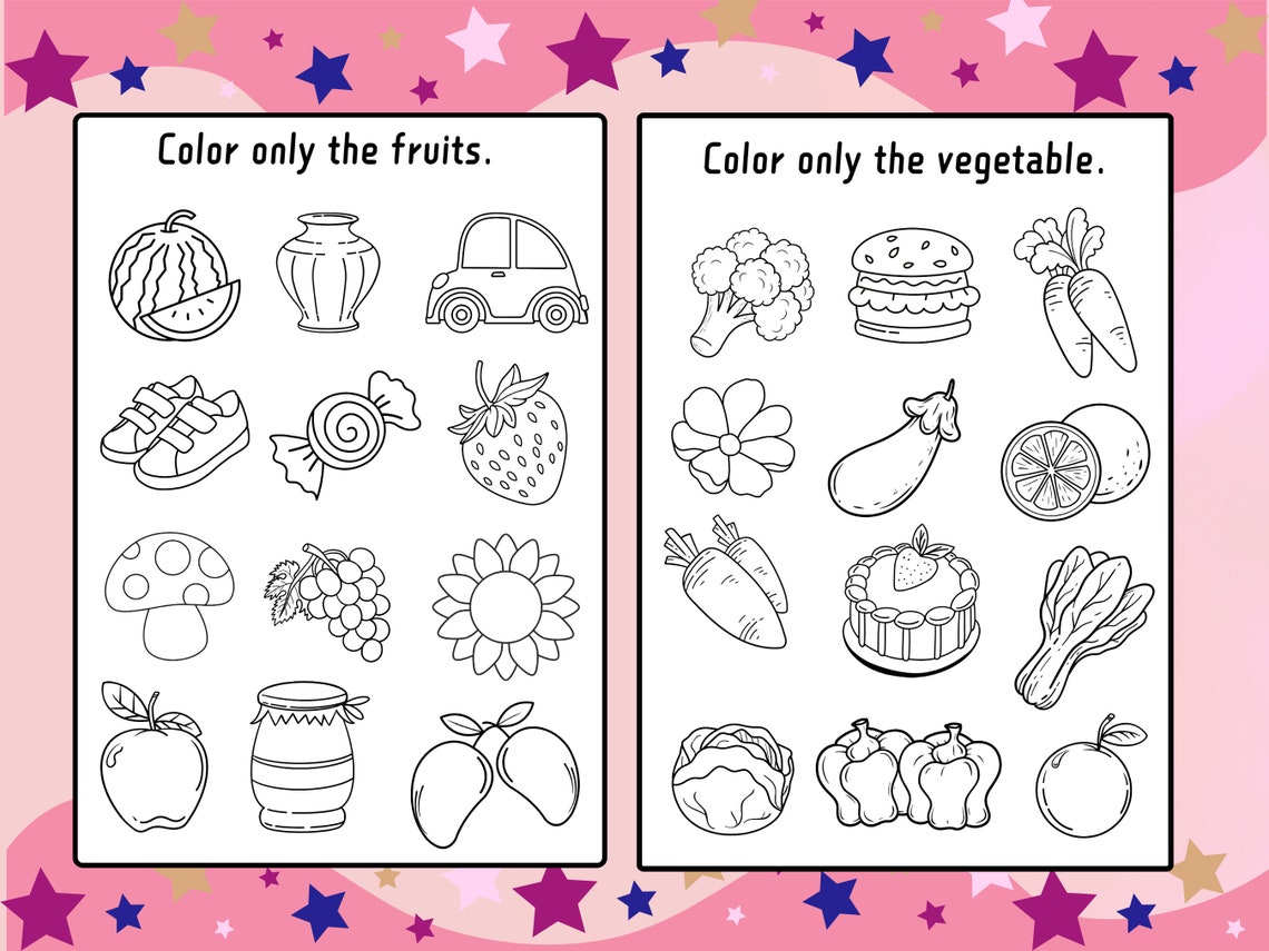 Fruits and Vegetables Coloring Pages, Coloring Worksheets, Printable ...