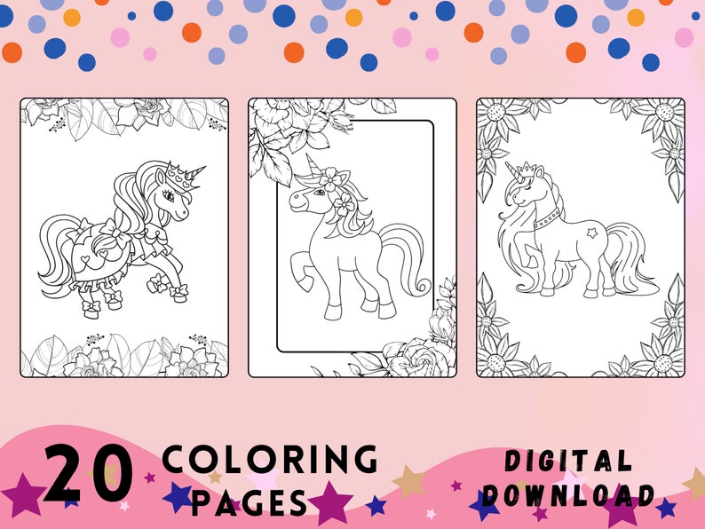 20 Pages Unicon Coloring Sheets, Cute Unicorn Coloring Pages for Kids ...