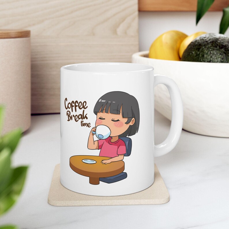 Coffee Break Ceramic Mug, Cute Cartoon Design, Gift for Coffee Lovers ...