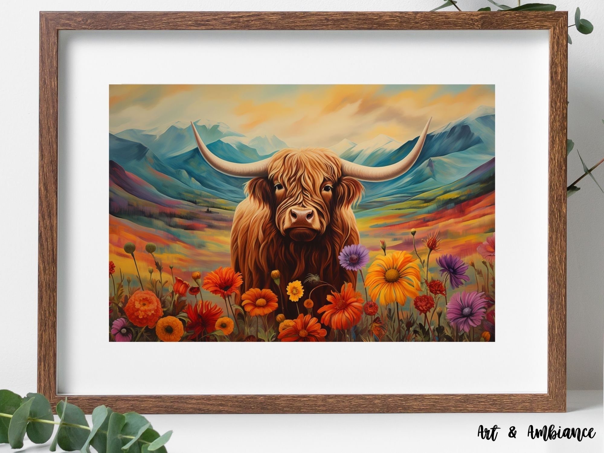 Highland Cow in a Flower Field Digital Download Frame TV Art Printable ...