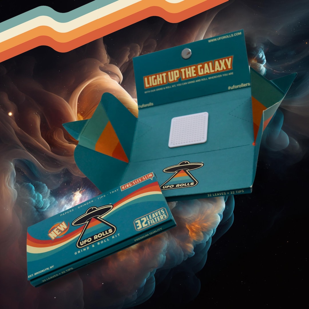 UFO Rolls Rolling Paper Kit With Grinder and Tray, 32 Sheets [2 Packs ...