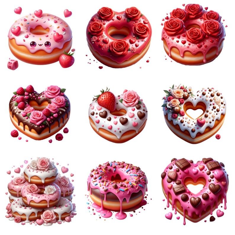 Valentine Donut Clipart PNG Bundle, 26 Sweet Heart Donuts,pink Love ...