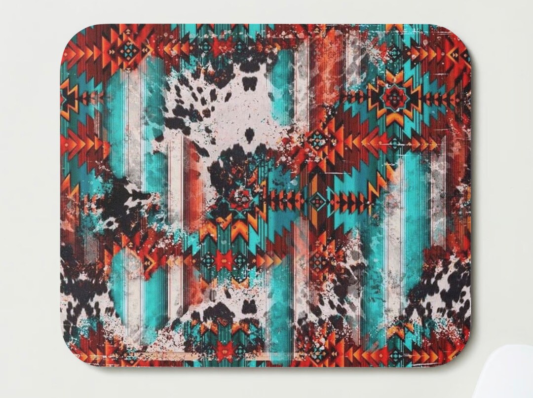 Western Cowhide Aztec Design Mouse Pad / Cute Mouse Pad/ Gift for Her ...