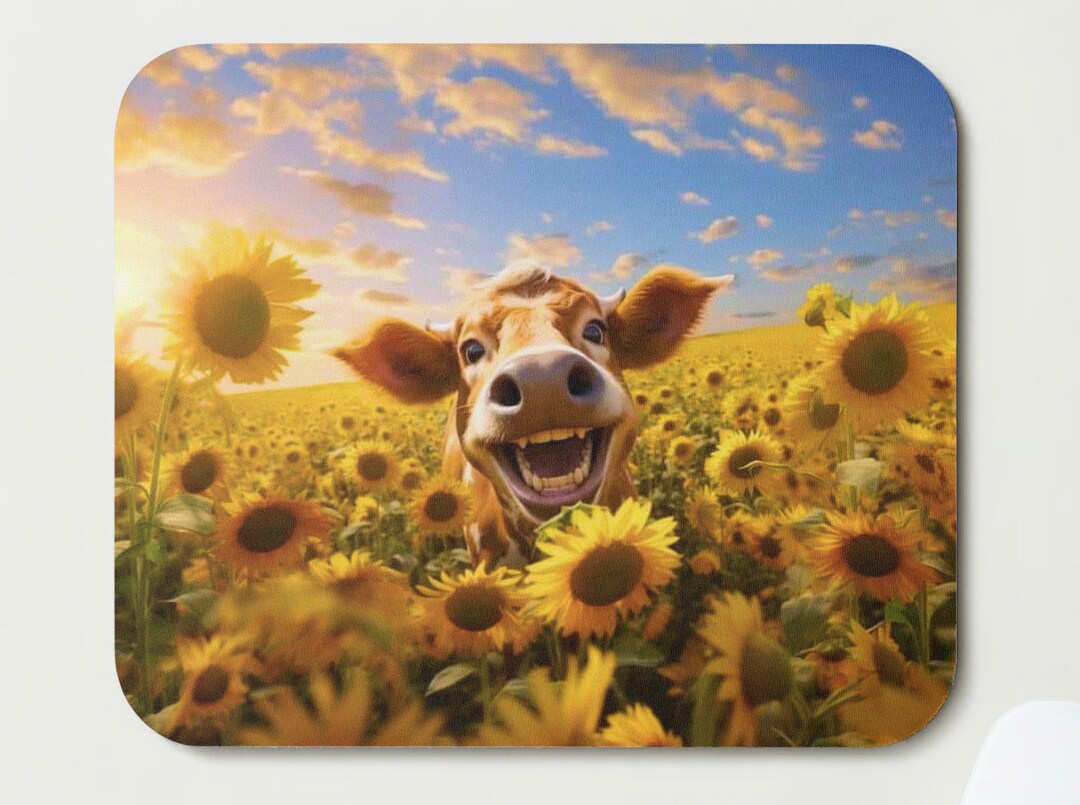 Sunflower Smiley Cow / Happy Cow / Cute Mouse Pad/ Gift for Her / Cow ...
