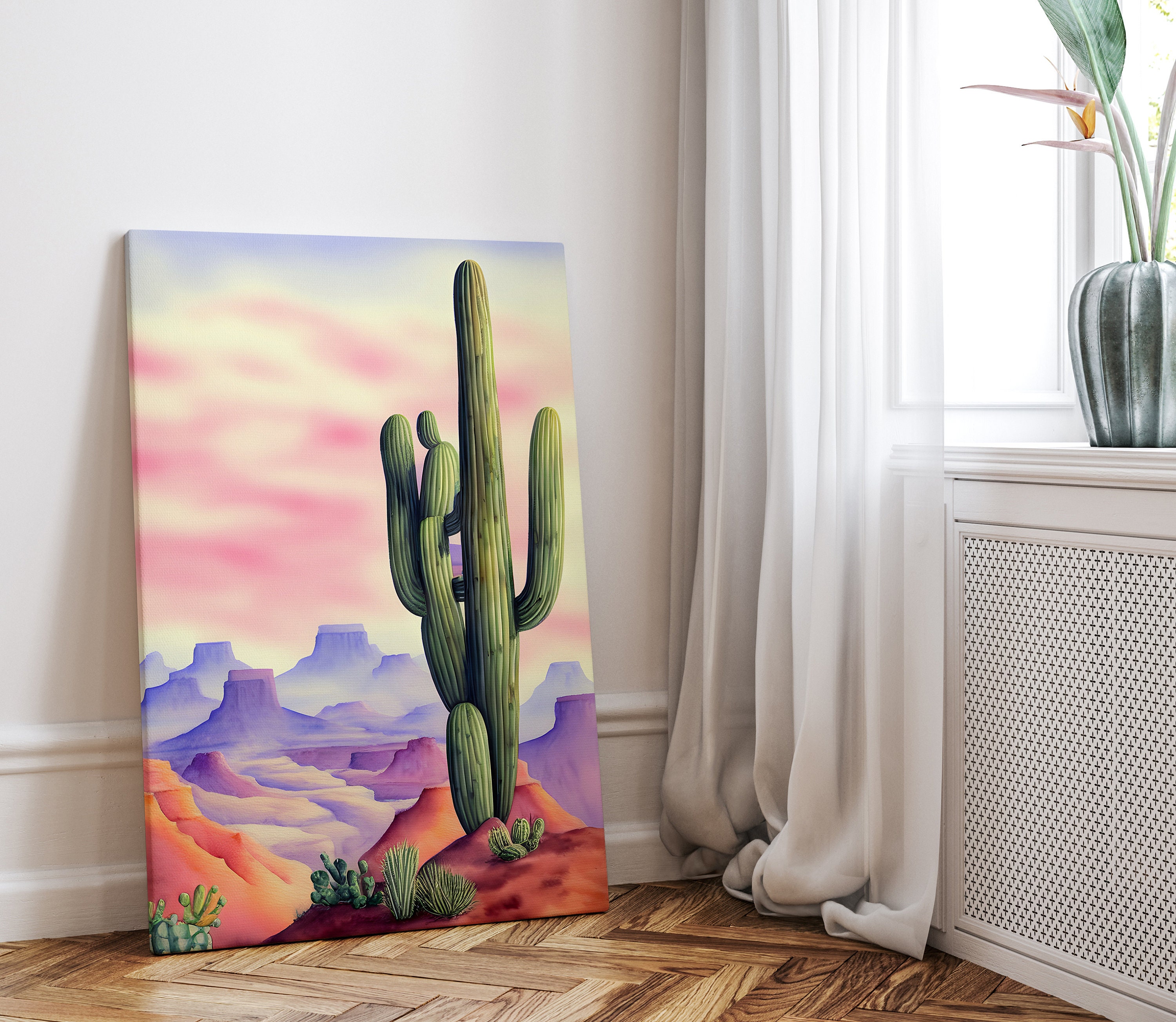 Arizona Landscape Painting, Grand Canyon Art Set of 2, Cacktus Wall ...