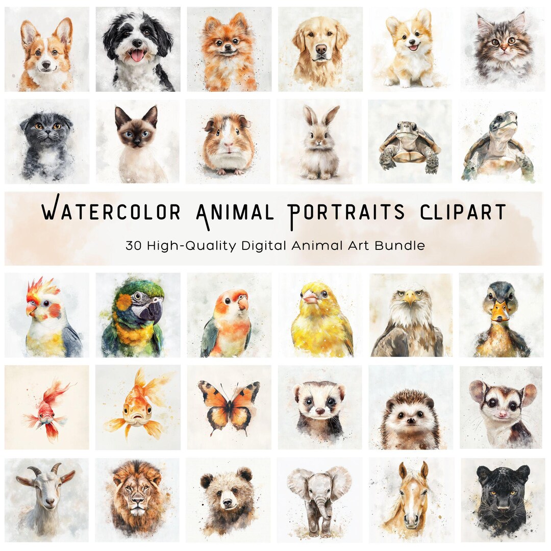 Watercolor Cute Animals Clipart Bundle Printable Animals Editable SVG ...
