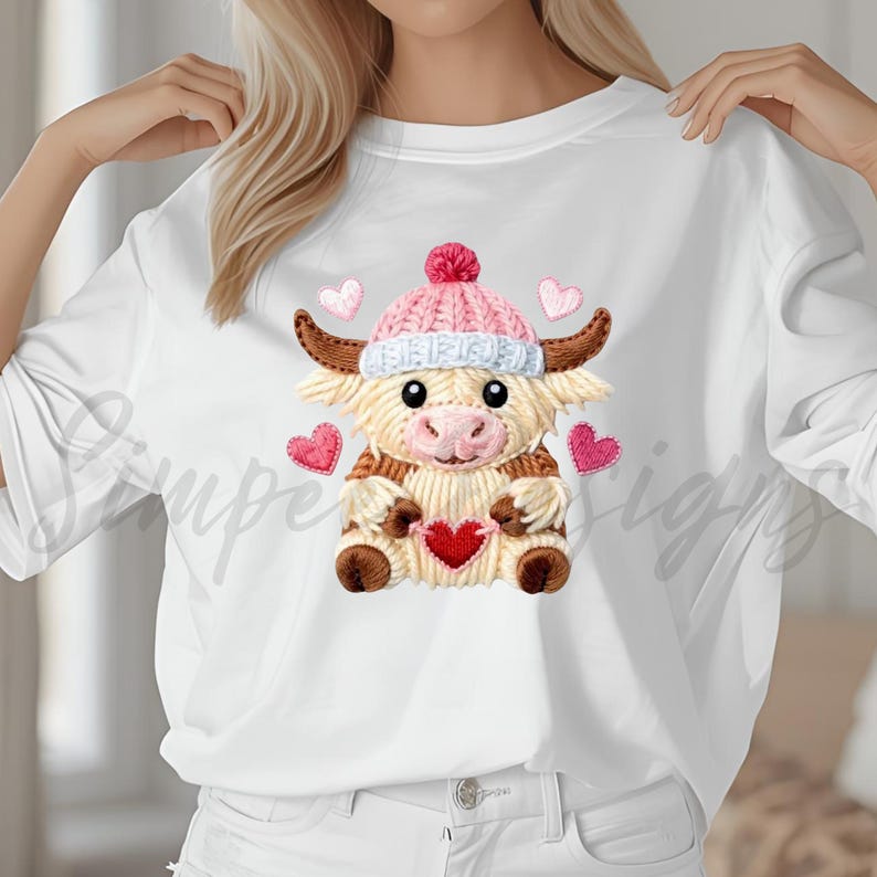 Crochet Highland Cow PNG | Valentine Sublimation Design | Digital ...