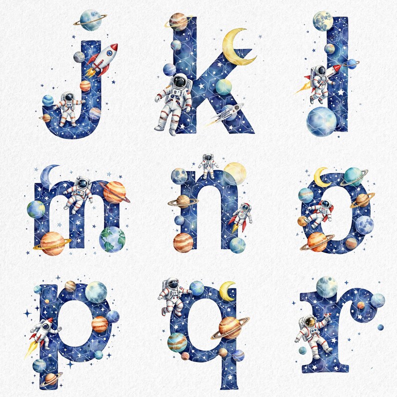 Watercolor Outer Space Letters and Numbers Clipart | Alphabet PNG ...