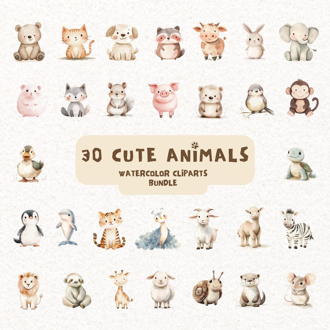 Watercolor Cute Animals Clipart Bundle Printable Animals Editable SVG ...