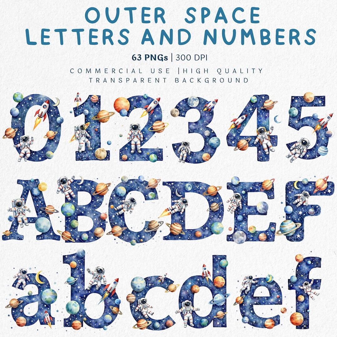 Watercolor Outer Space Letters and Numbers Clipart | Alphabet PNG ...