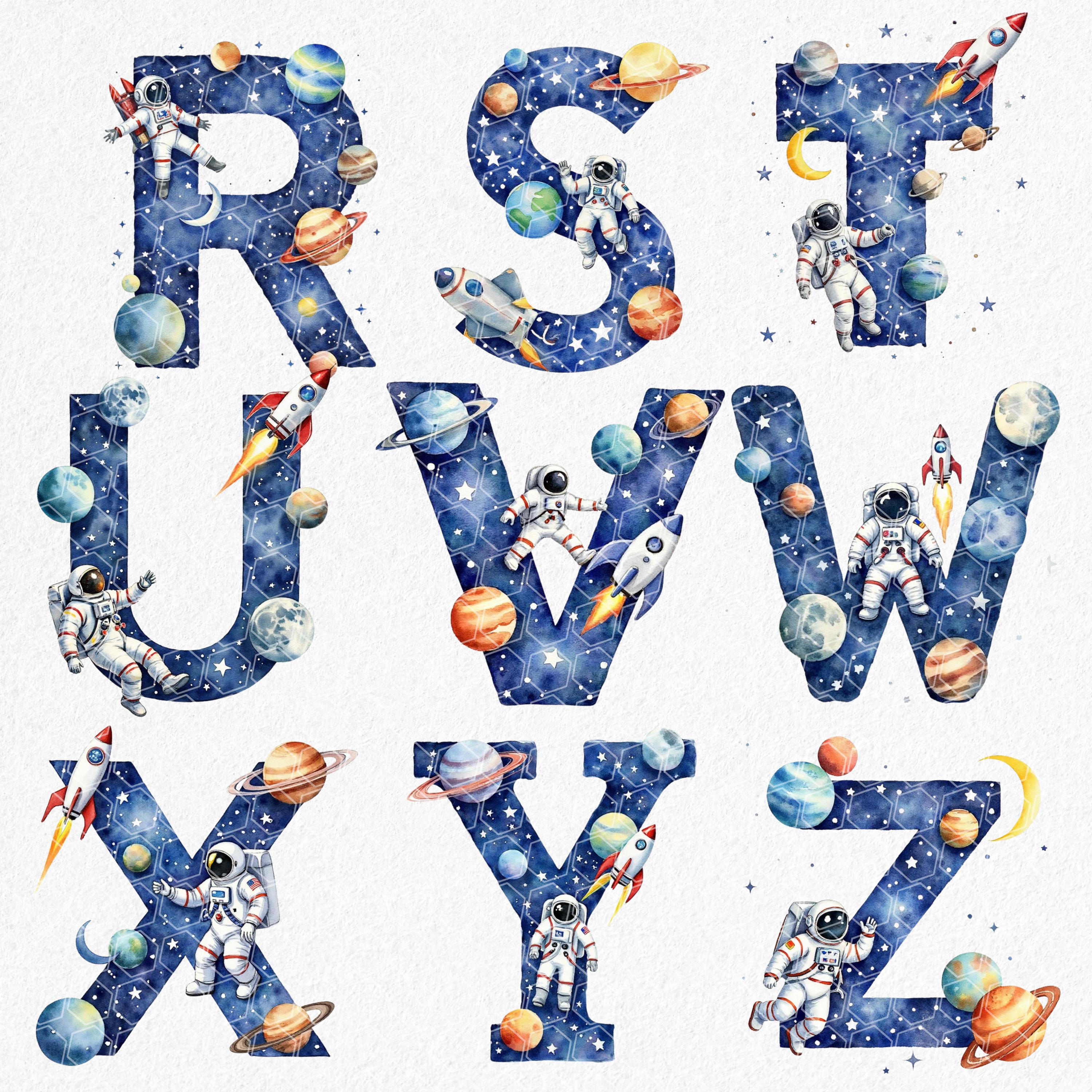 Watercolor Outer Space Letters and Numbers Clipart | Alphabet PNG ...