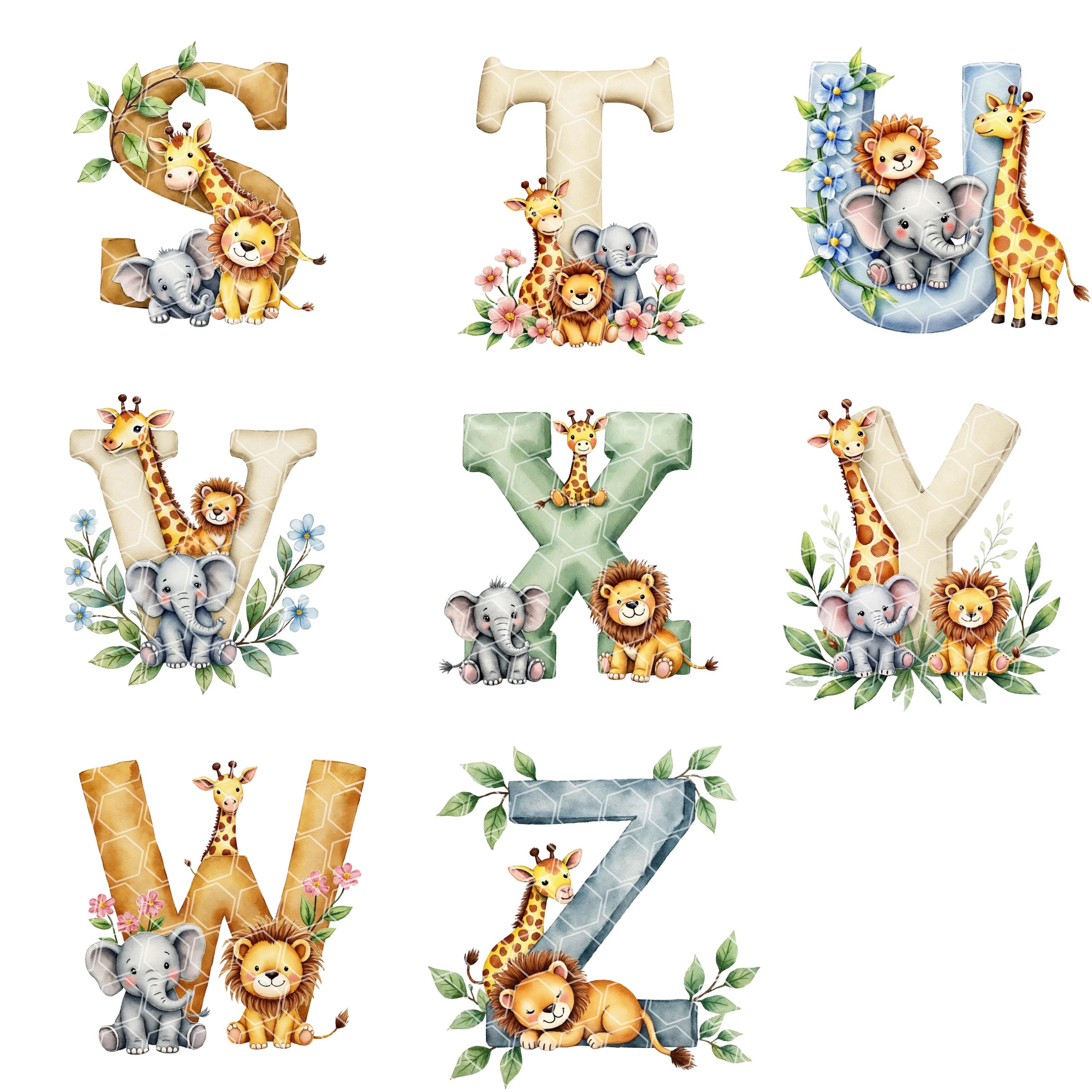 Animal Watercolor Clipart PNG | Safari Letters and Numbers | Digital ...