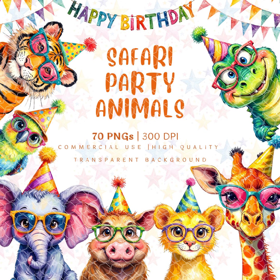 Safari Party Animals Clipart | Jungle Birthday Sublimation PNG ...