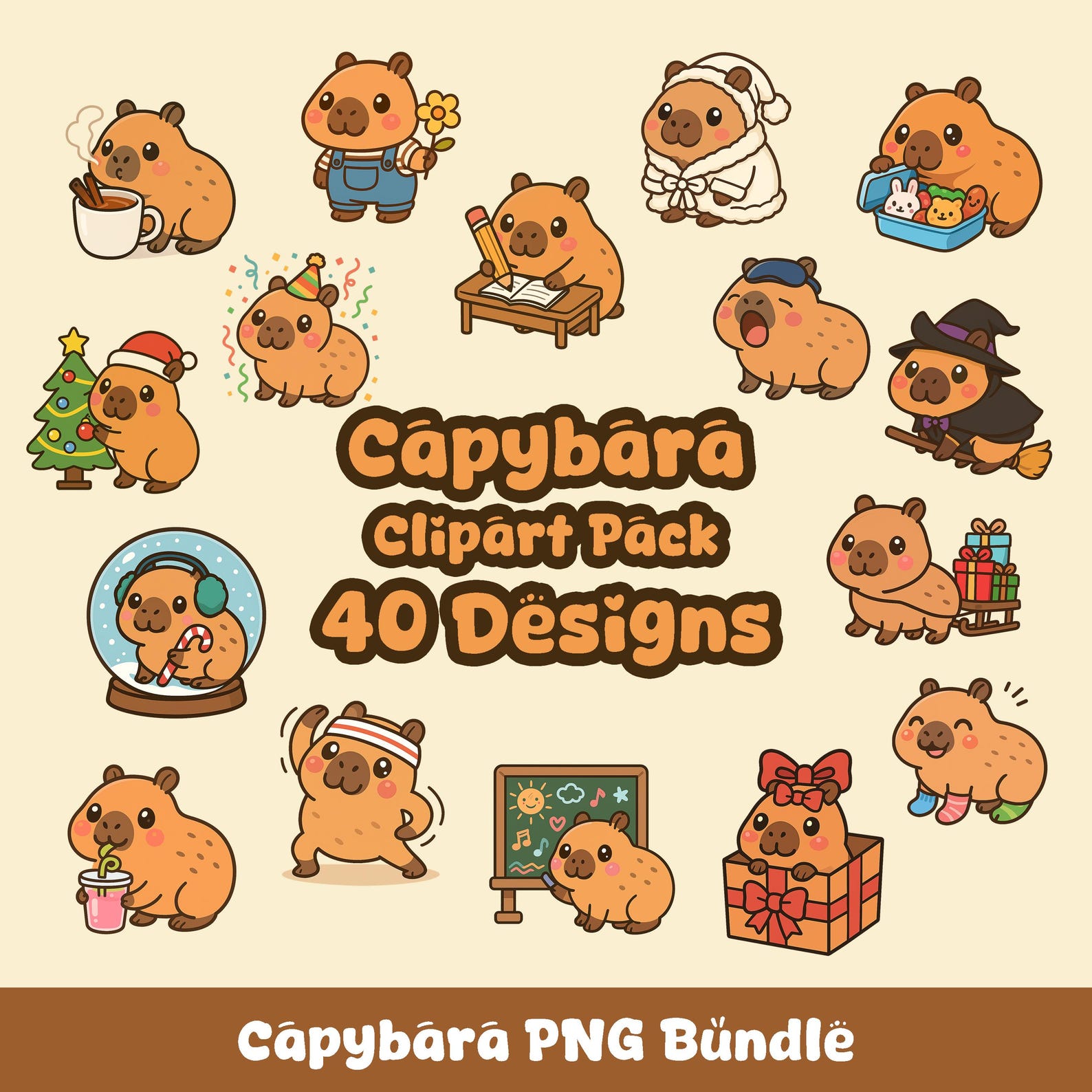 Cute Capybara Clipart PNG Pack | 40 Designs (instant Download) - Etsy