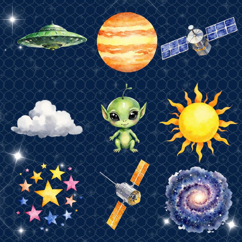 Watercolor Astronaut Clipart Bundle | Outer Space Planets Rocket Pngs ...