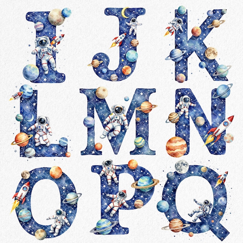 Watercolor Outer Space Letters and Numbers Clipart | Alphabet PNG ...