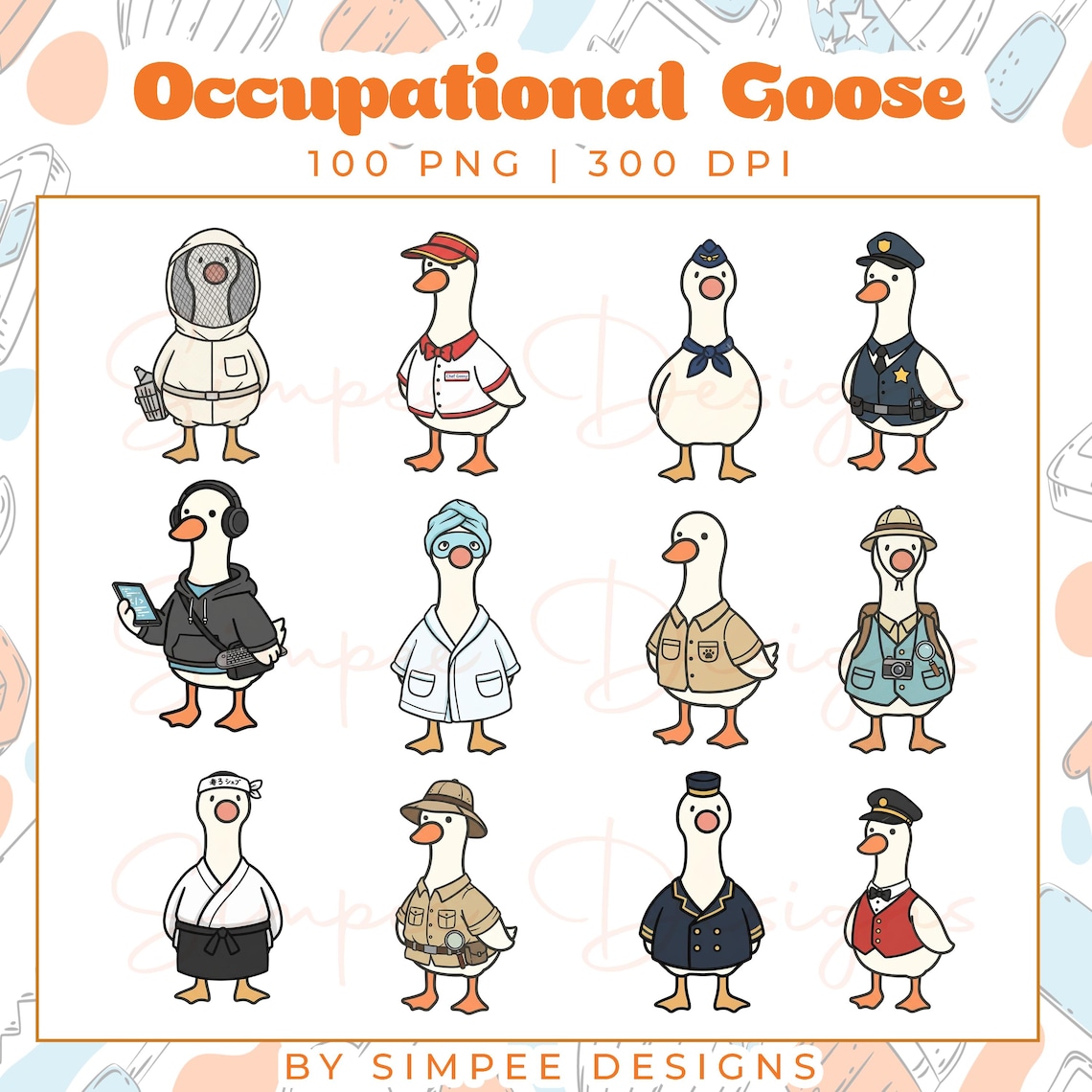 Funny Job Geese PNG Clipart: Occupational Goose Art Bundle (digital ...