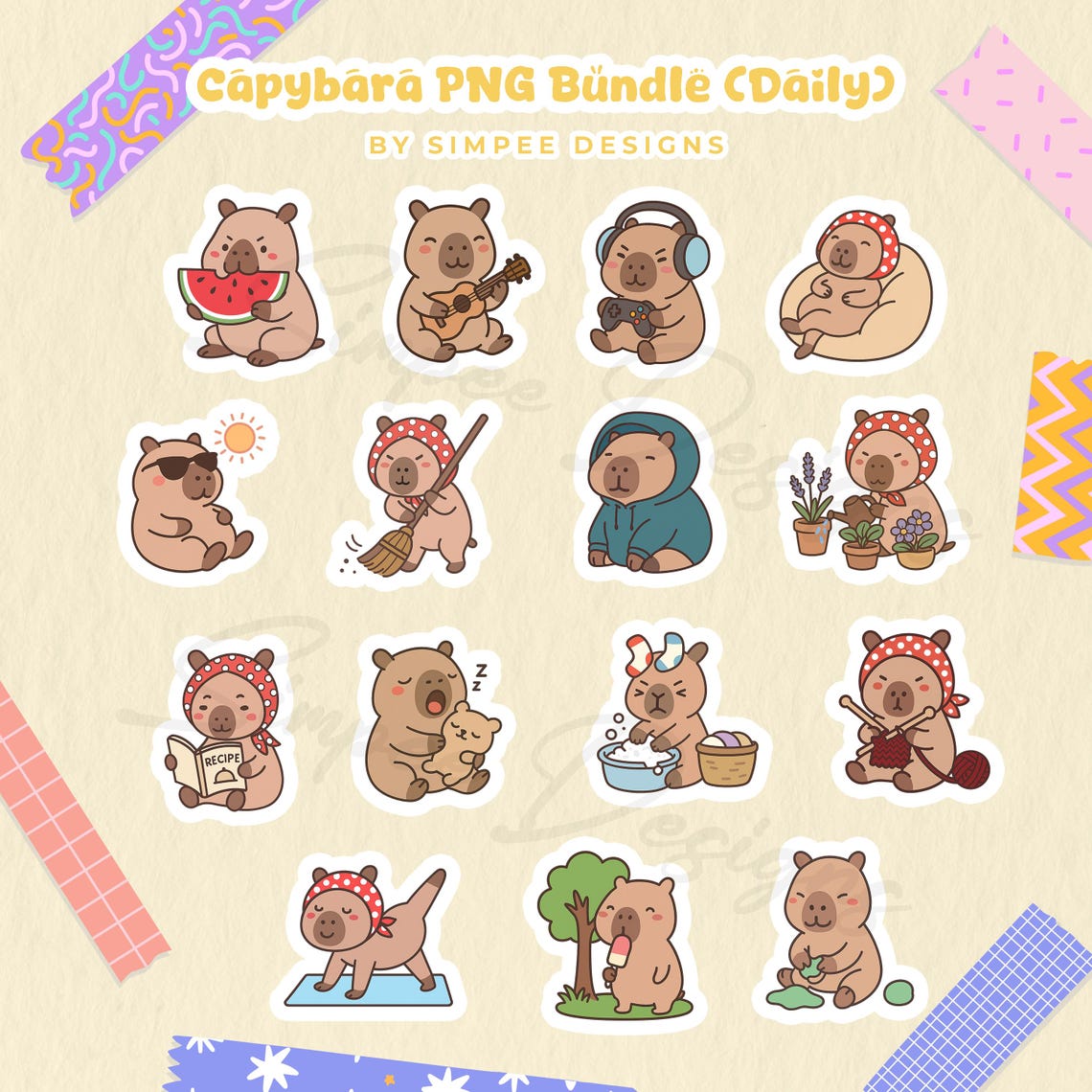 Cute Capybara Clipart Bundle | Planner Stickers (PNG Digital Download ...