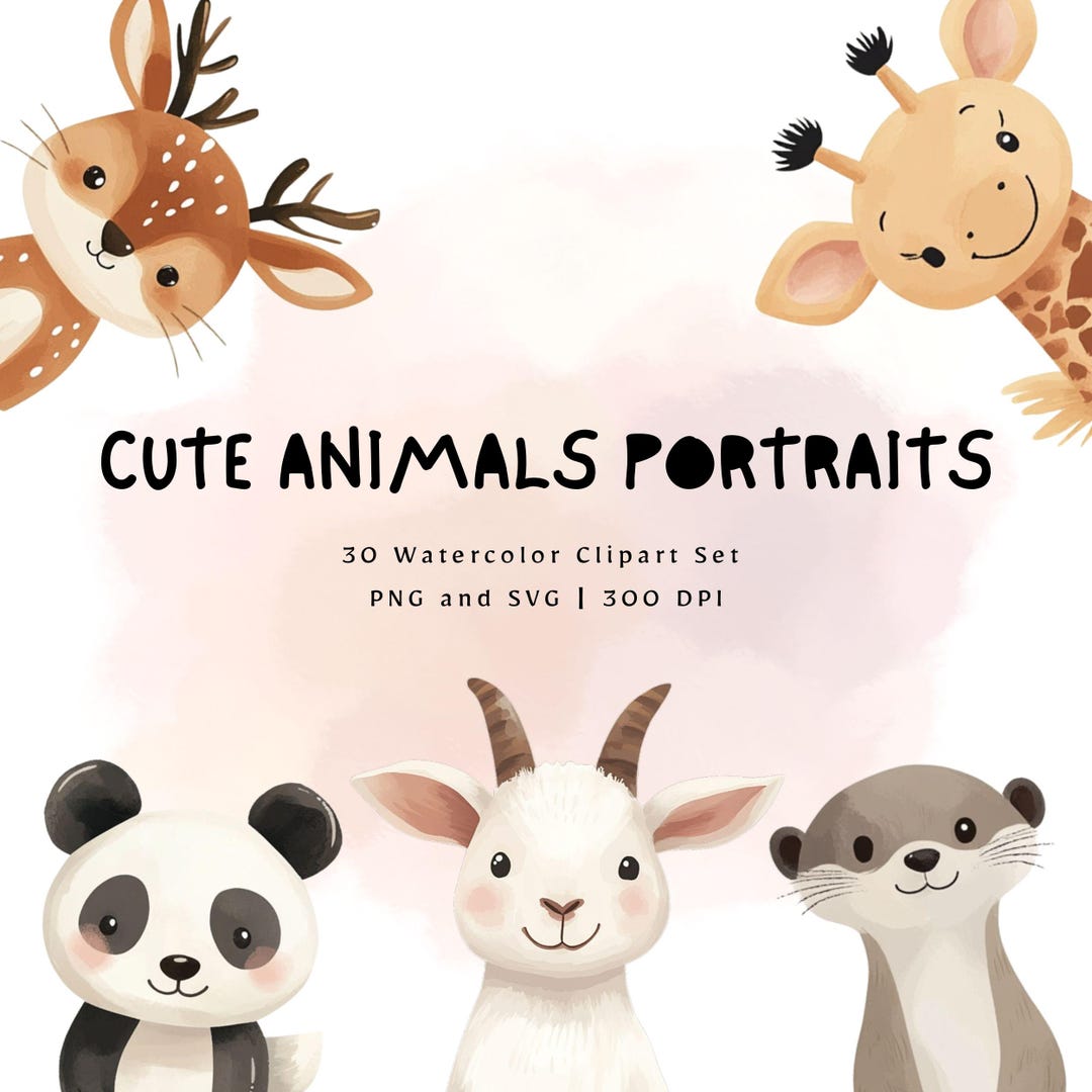 Watercolor Cute Animals Clipart Bundle Printable Sublimation Editable ...