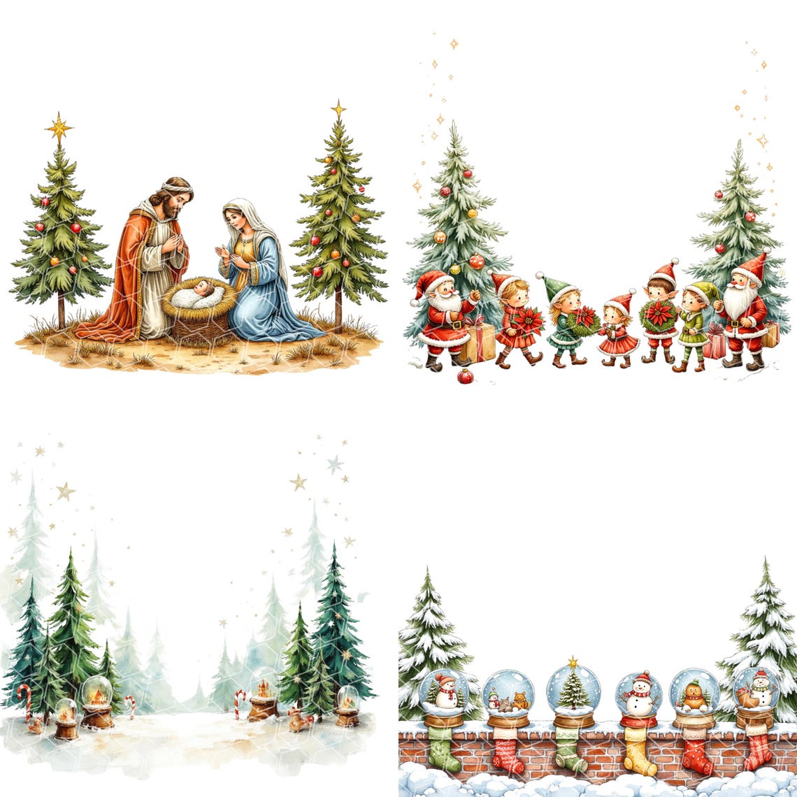 Watercolor Christmas Borders Clipart: Holiday Frames PNG (digital ...