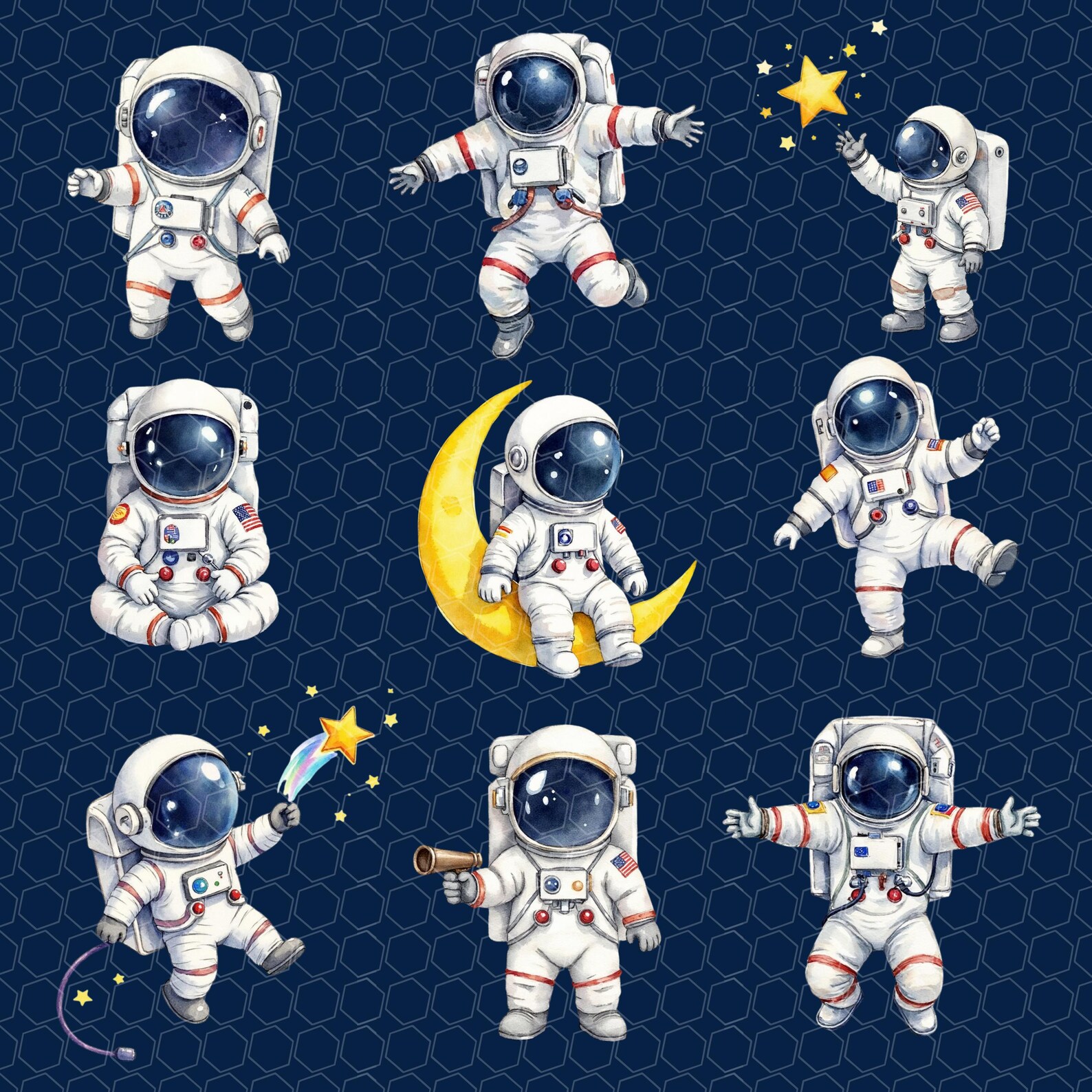 Watercolor Astronaut Clipart Bundle | Outer Space Planets Rocket Pngs ...