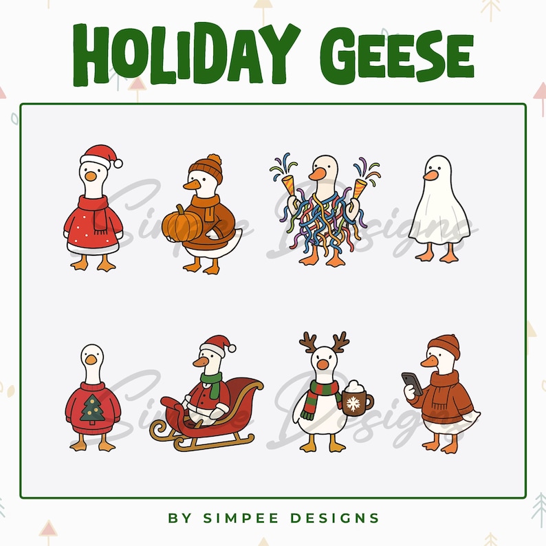 Festive Holiday Geese Clipart | 100 PNG Designs (digital Download) - Etsy