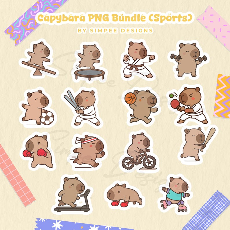 Cute Capybara Clipart Bundle | Planner Stickers (PNG Digital Download ...