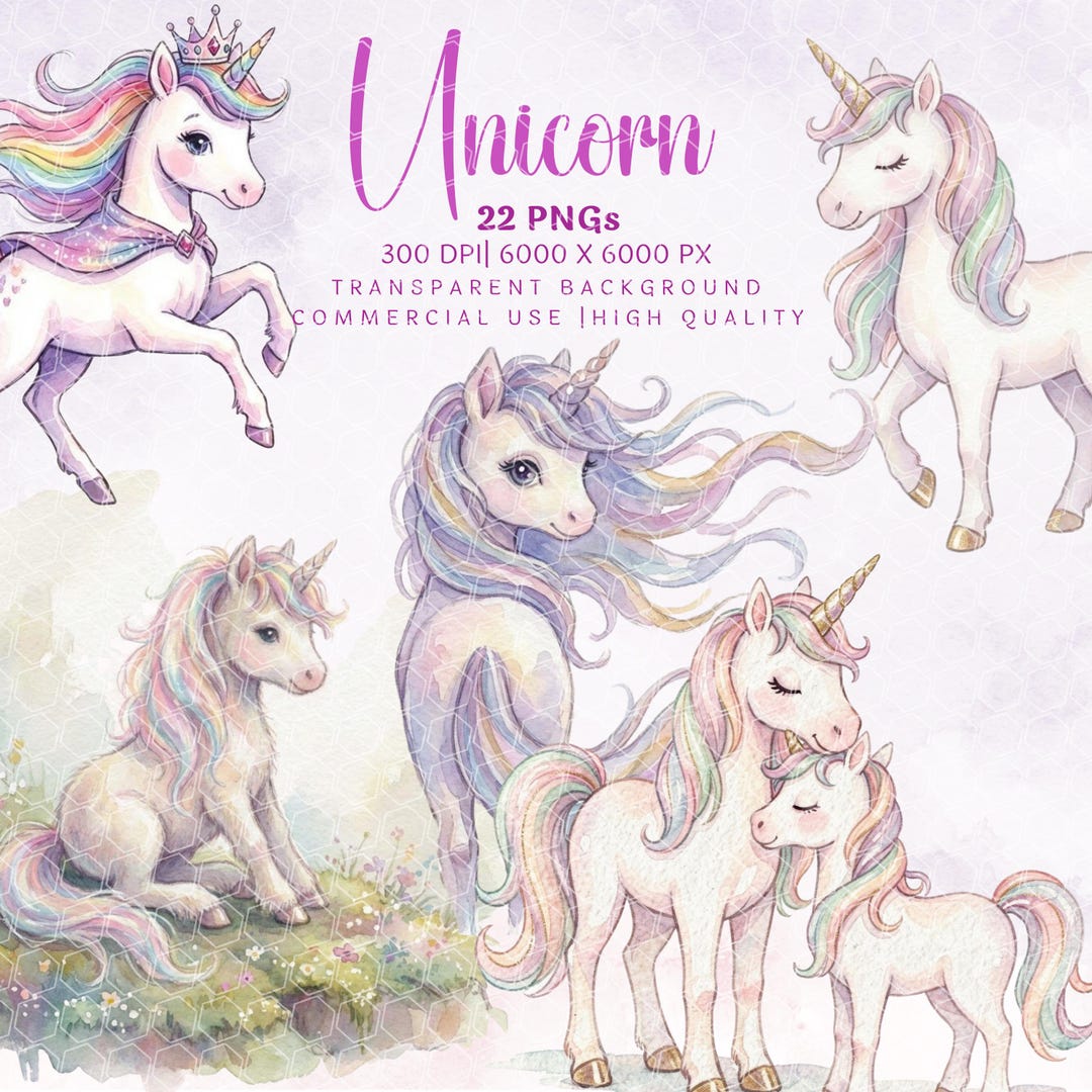 Magical Unicorn Clipart PNG | Watercolor Pastel Unicorns | Fantasy ...
