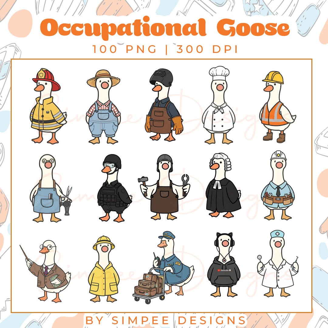 Funny Job Geese PNG Clipart: Occupational Goose Art Bundle (digital ...