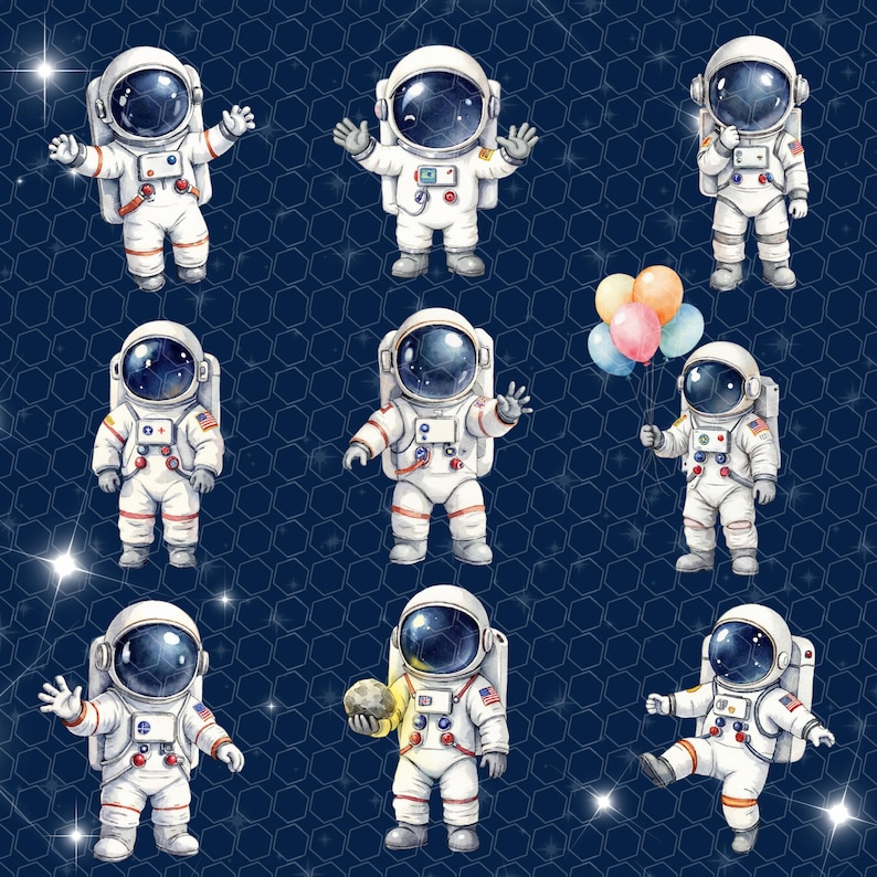 Watercolor Astronaut Clipart Bundle | Outer Space Planets Rocket Pngs ...