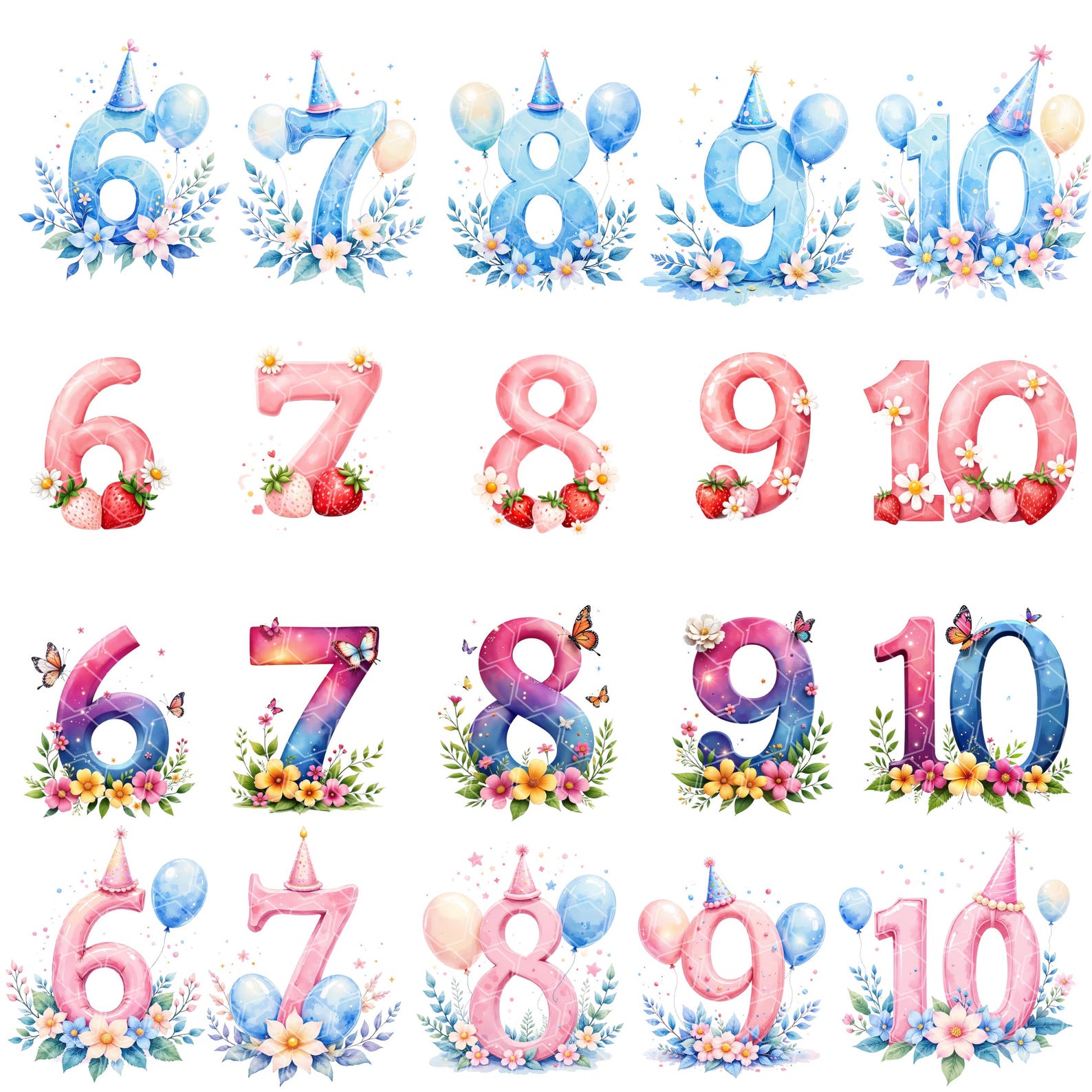 Celebration Number Clipart | Watercolor Numbers 1-10 PNG Invitations ...