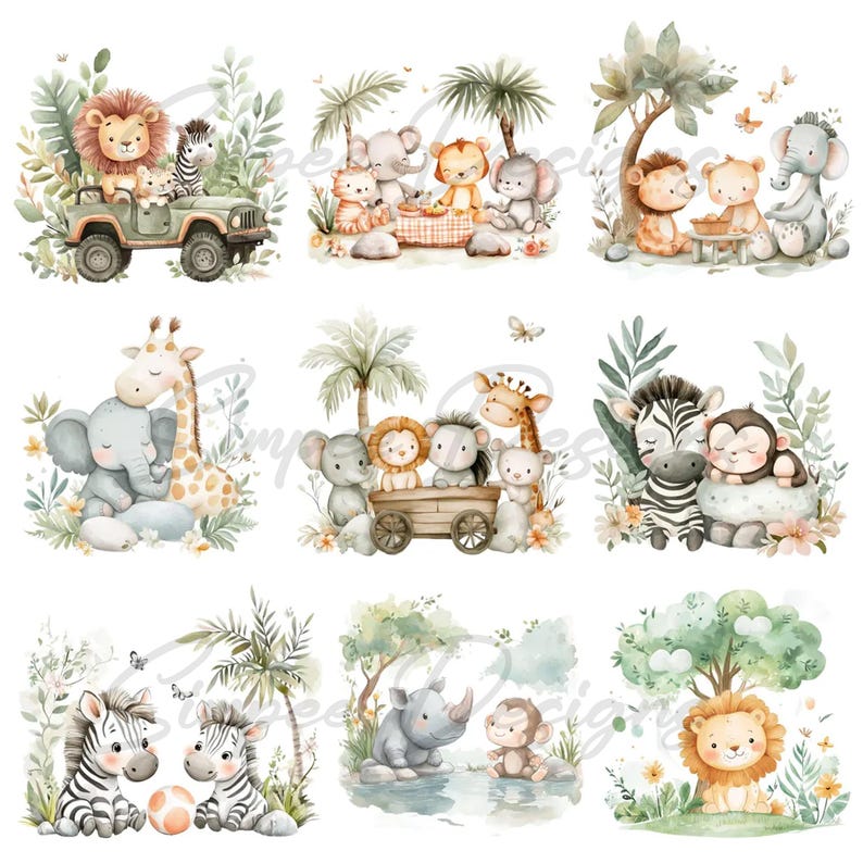 30 Cute Safari Animal Cliparts Bundle – Soft Watercolor Jungle Animals ...