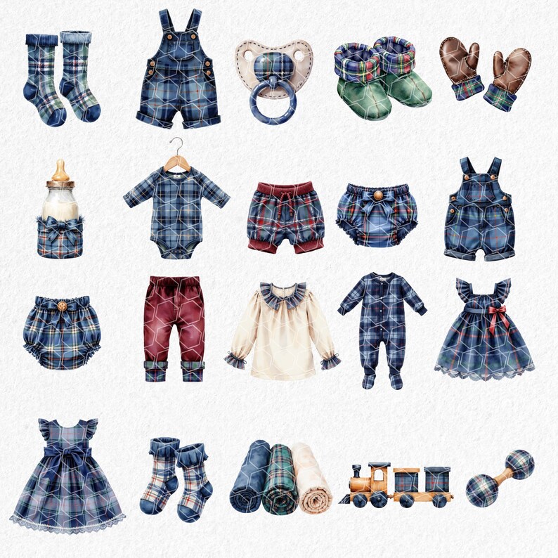 Tartan Baby Shower Clipart | Scotch Plaid Nursery PNG | Watercolor ...