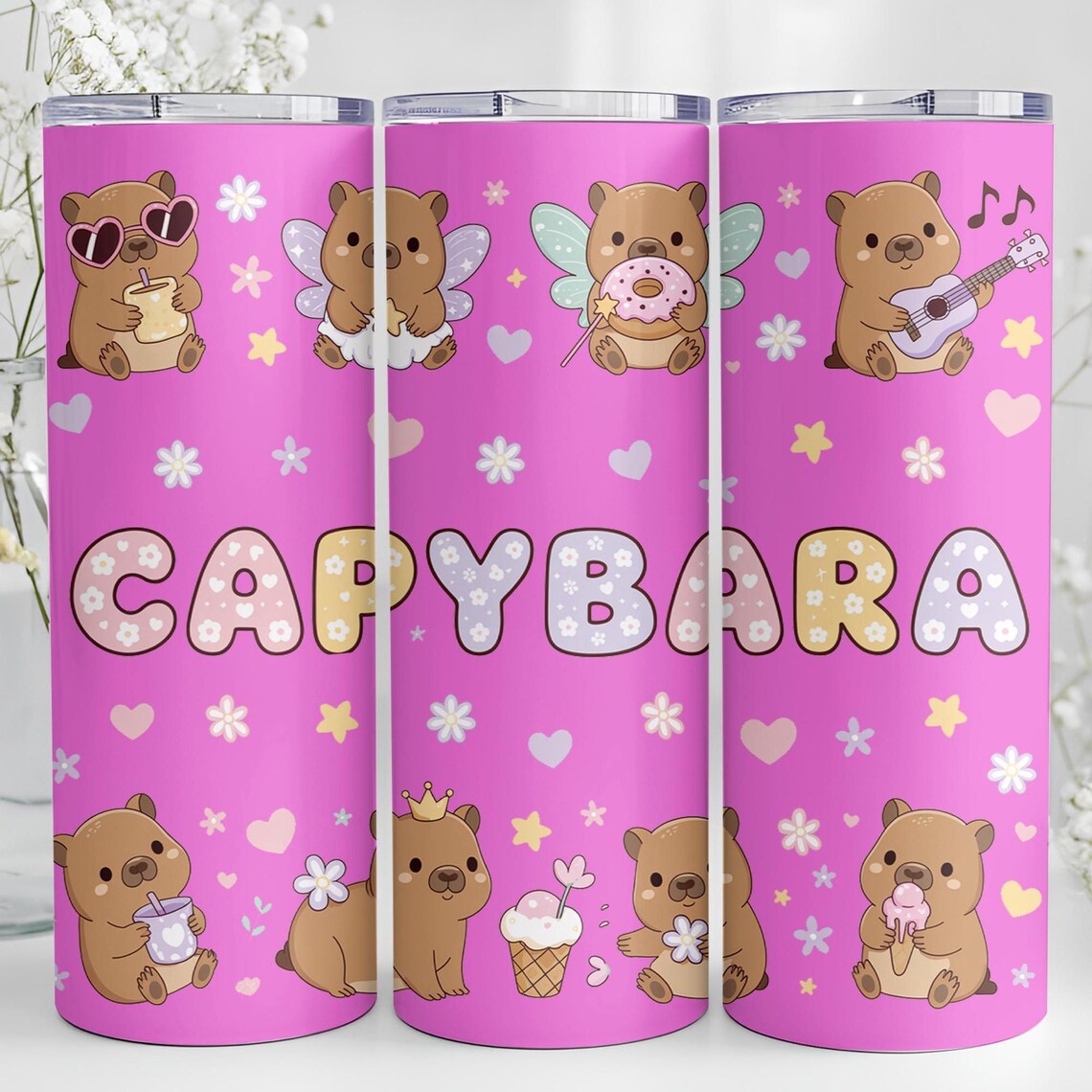 Cute Capybara Tumbler Wrap PNG | 20oz Skinny Tumbler Sublimation ...