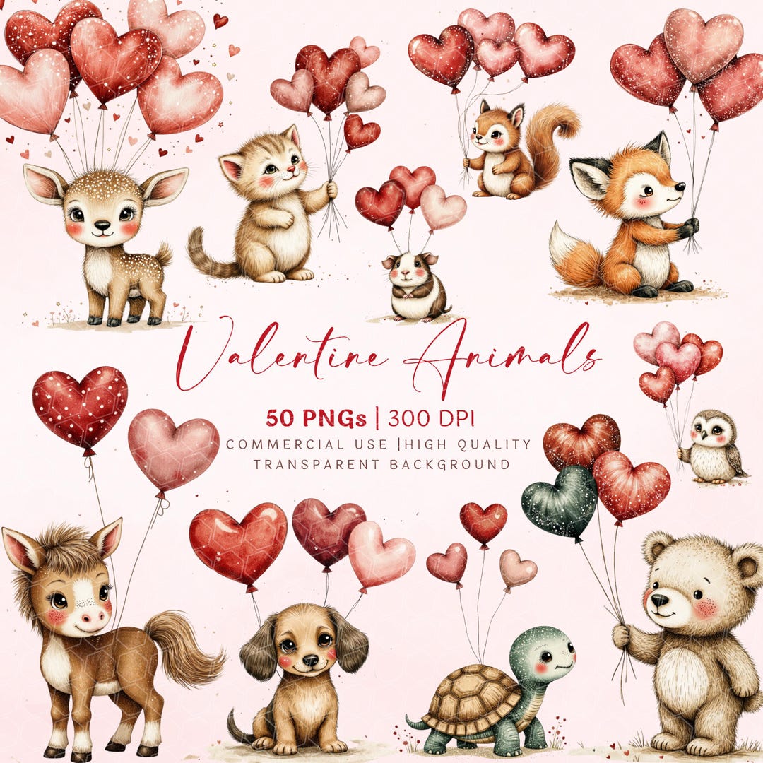 Valentine Animals Clipart | Love Heart Balloons Pngs | Hearts Day ...