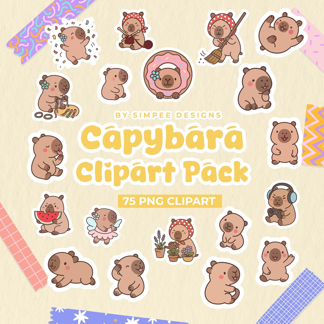 Cute Capybara Clipart Bundle | Planner Stickers (PNG Digital Download ...
