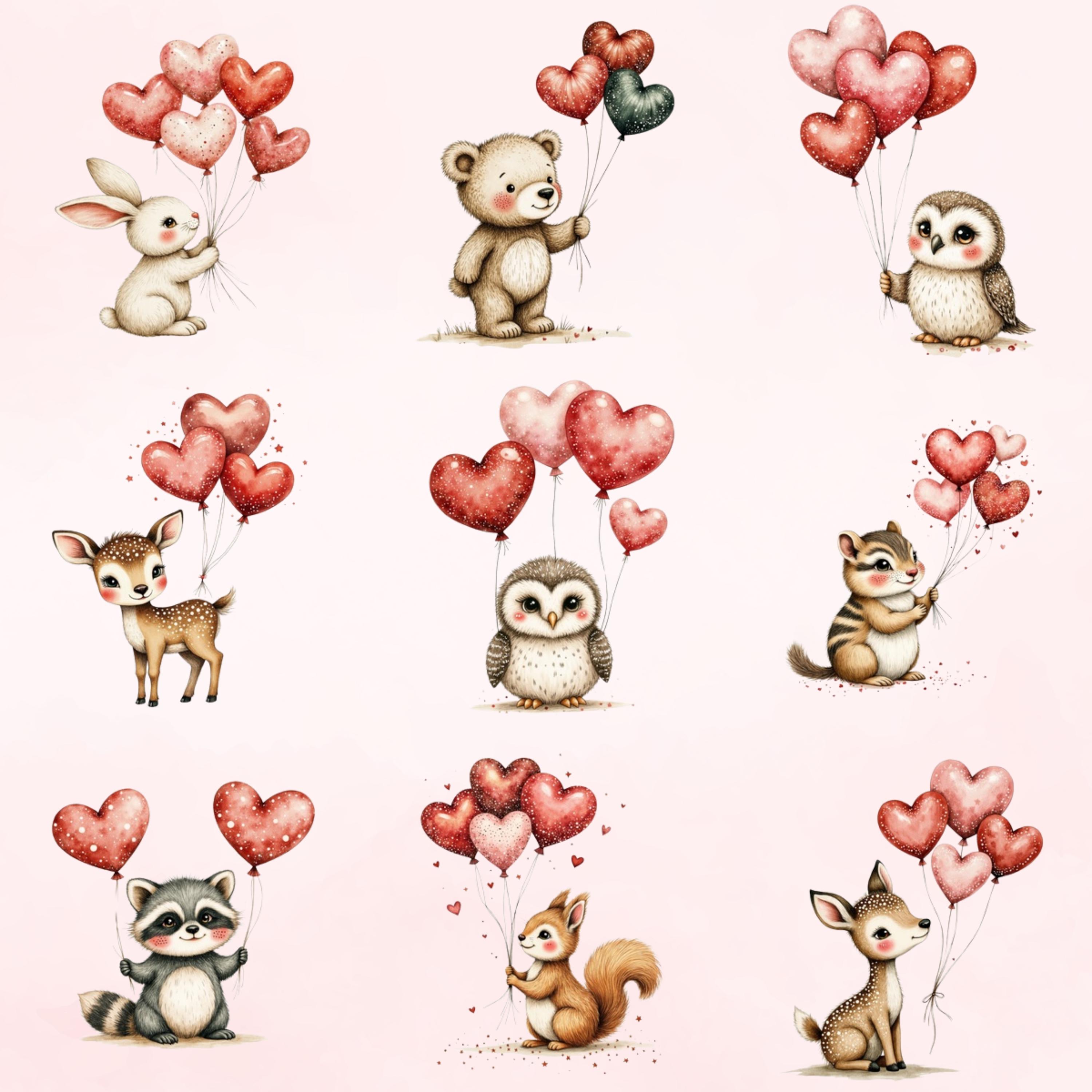 Valentine Animals Clipart | Love Heart Balloons Pngs | Hearts Day ...