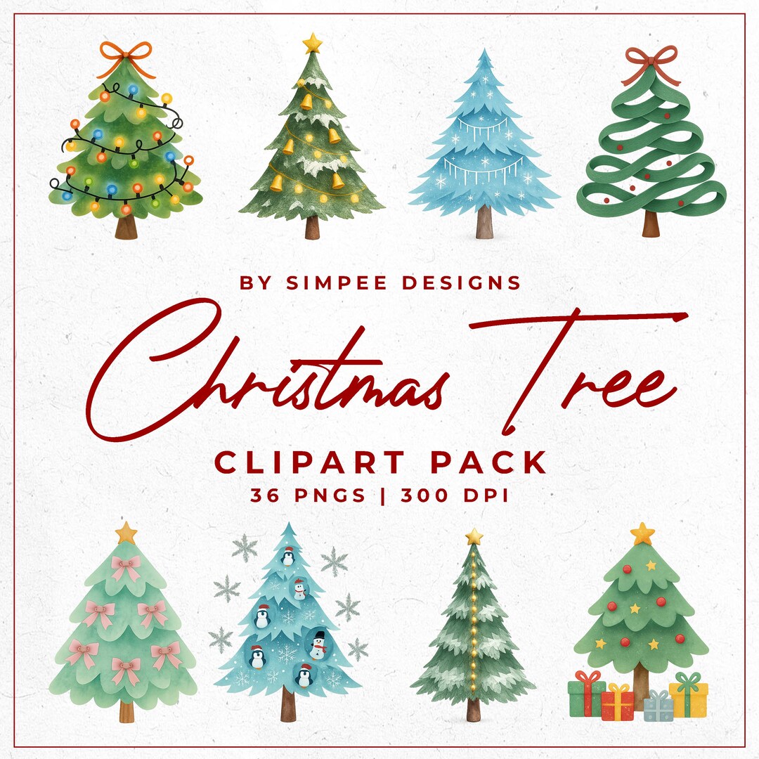 Christmas Tree Clipart Set: 36 Holiday PNG Files (digital Download) - Etsy